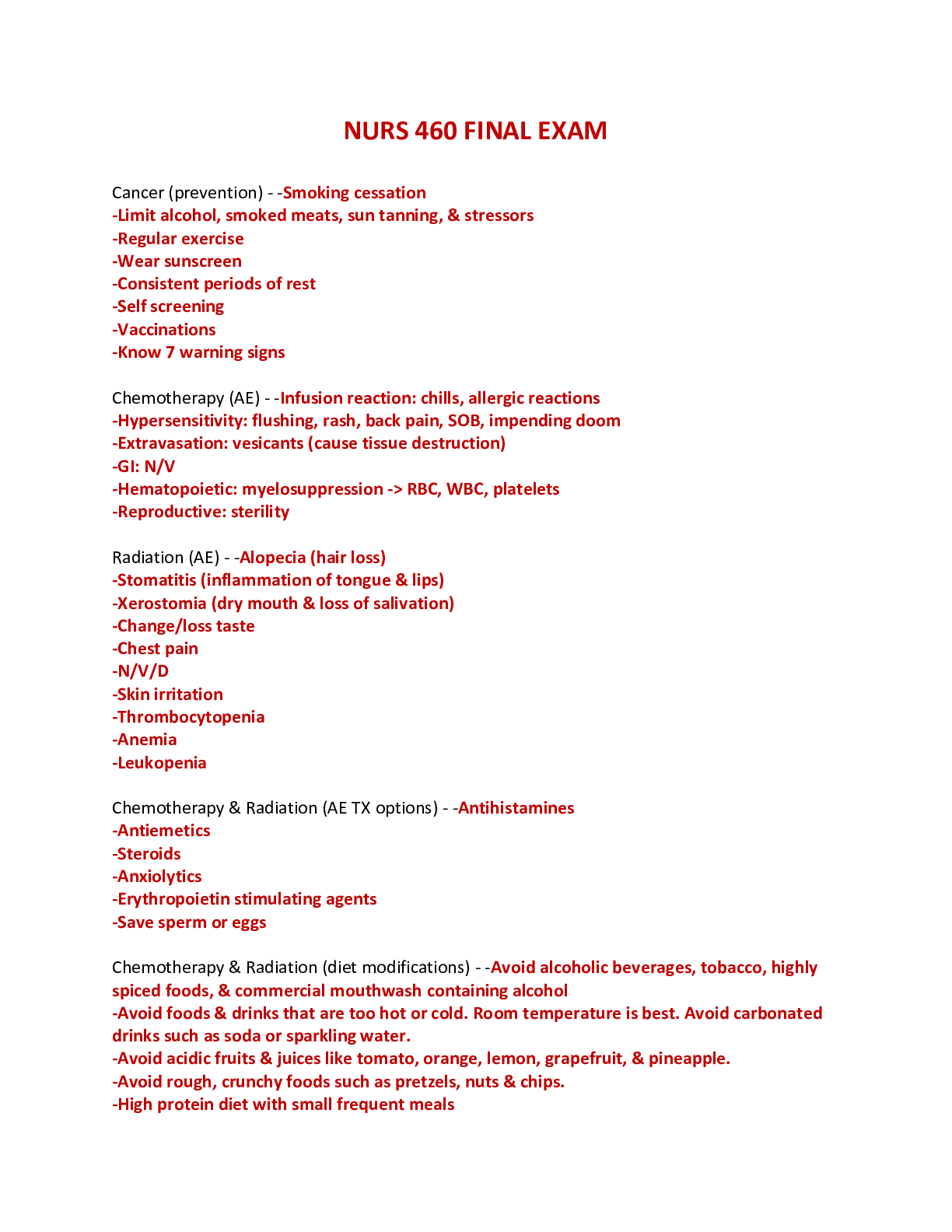 NURS 460 FINAL EXAM - QUESTIONS AND ANSWERS - Scholarfriends